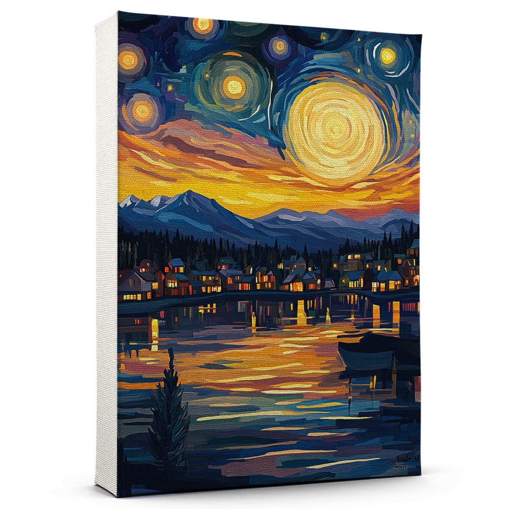 Lake Como Travel Canvas Art Print, Italy Wall Canvas Starry Night, Lake ...