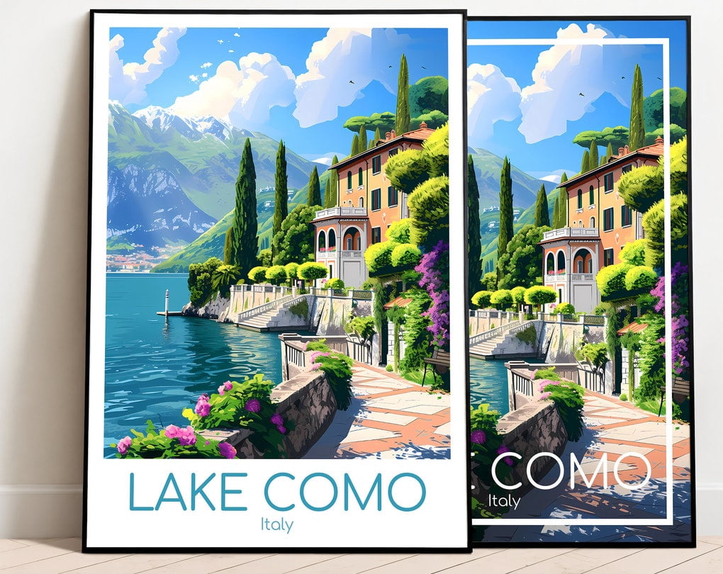 Lake Como Travel Poster Lake Como Poster Wall Art Italy Vintage Poster ...