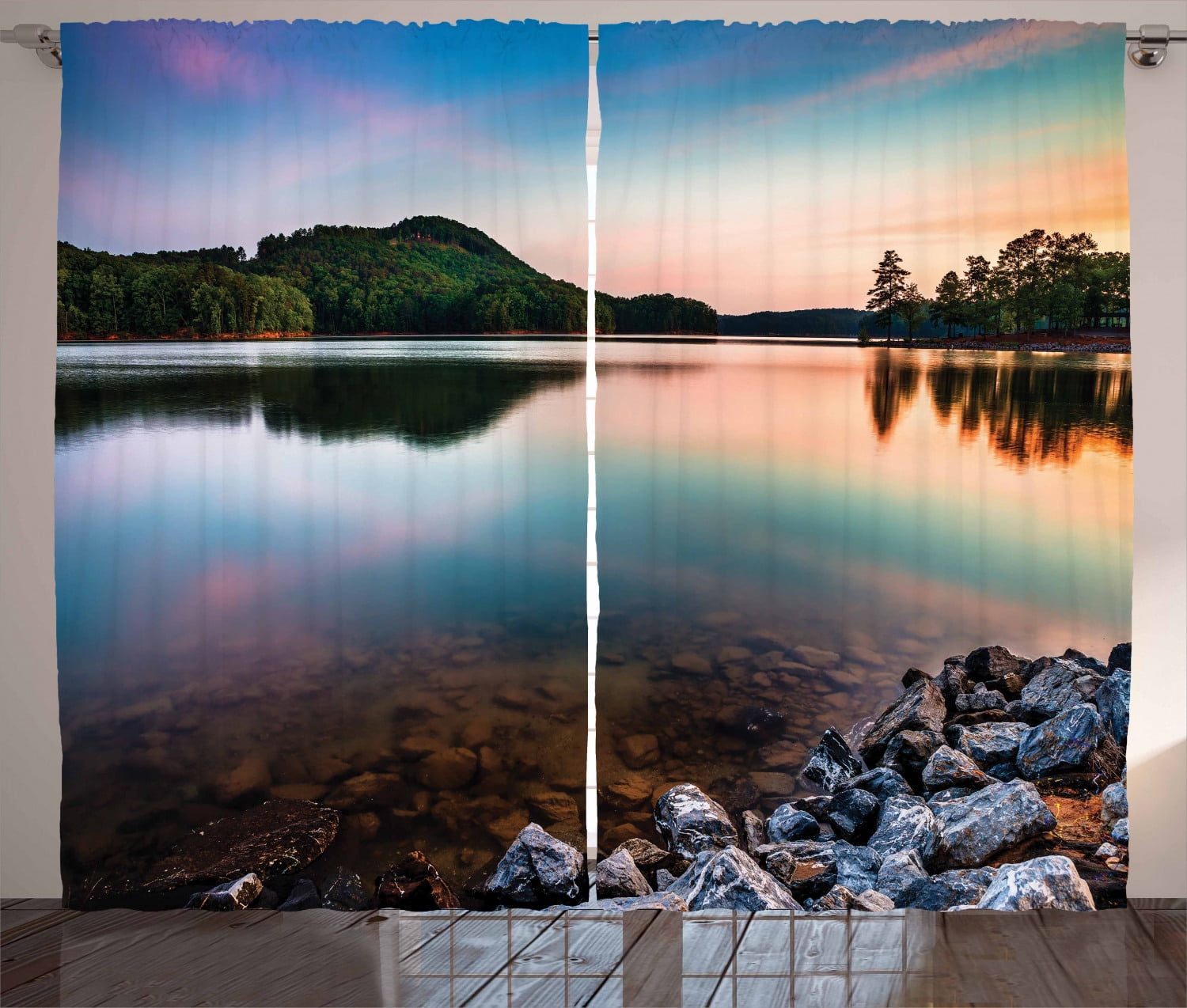 Ambesonne Lake Curtains 2 Panel Set, Allatoona Red Top Mountain, 108" x ...