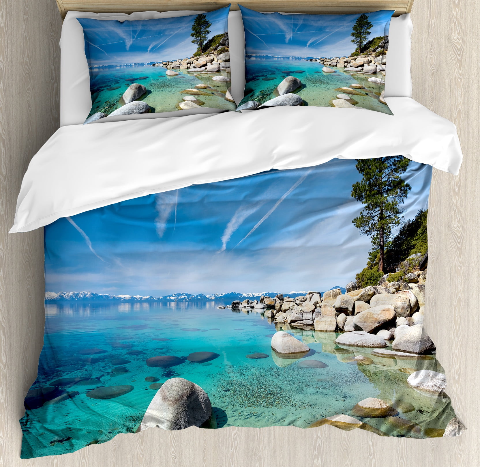 Lake Duvet Cover Set, Aerial View of a Tropic Lake Phenomenal Universe ...