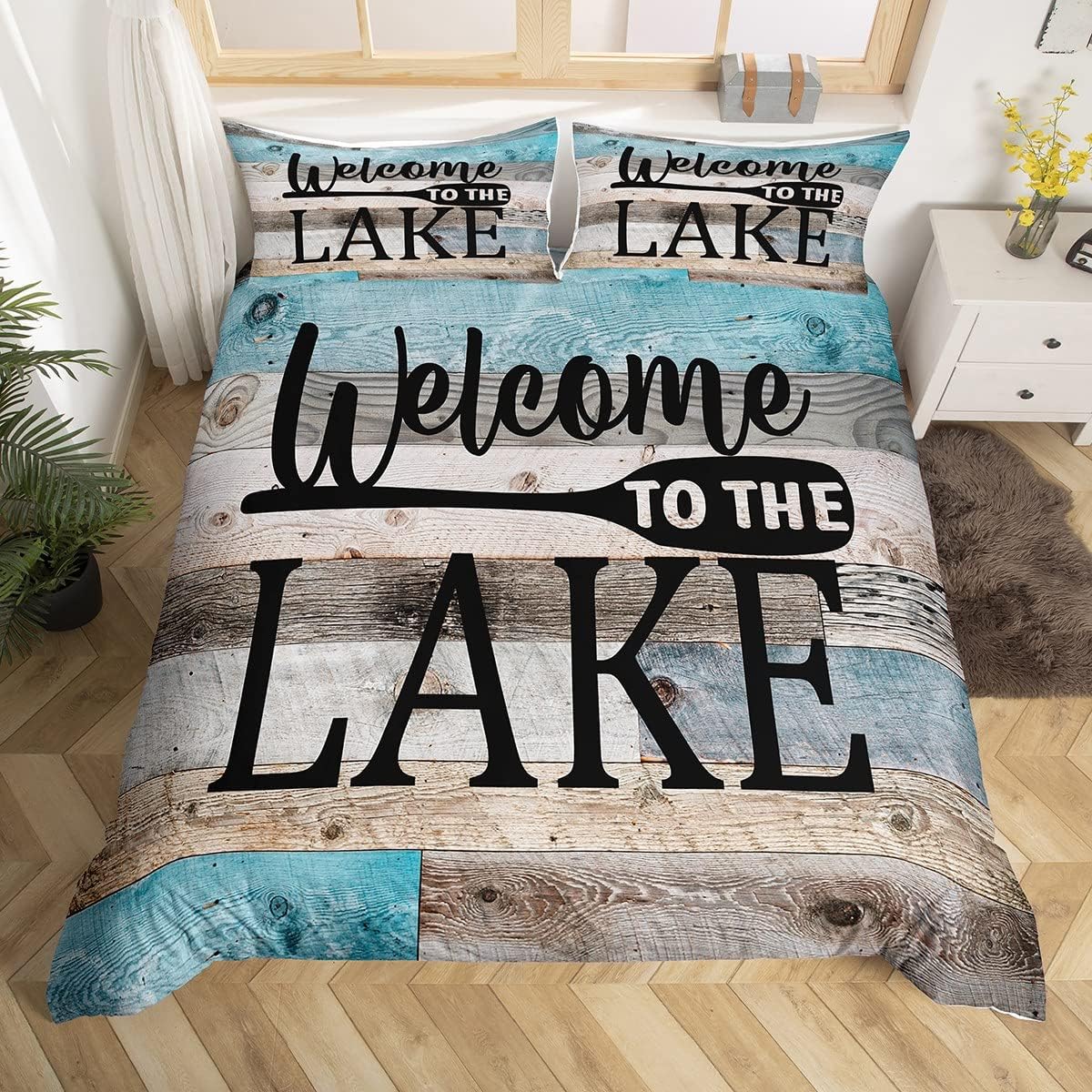 Lake Duvet Cover Set , Rustic Farmhouse Bedding Set for Boy Girls ...