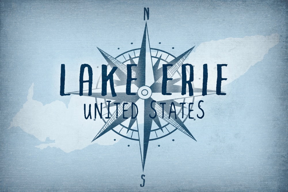 Lake Erie, United States, Lake Essentials, Lake and Compass (24x36 ...