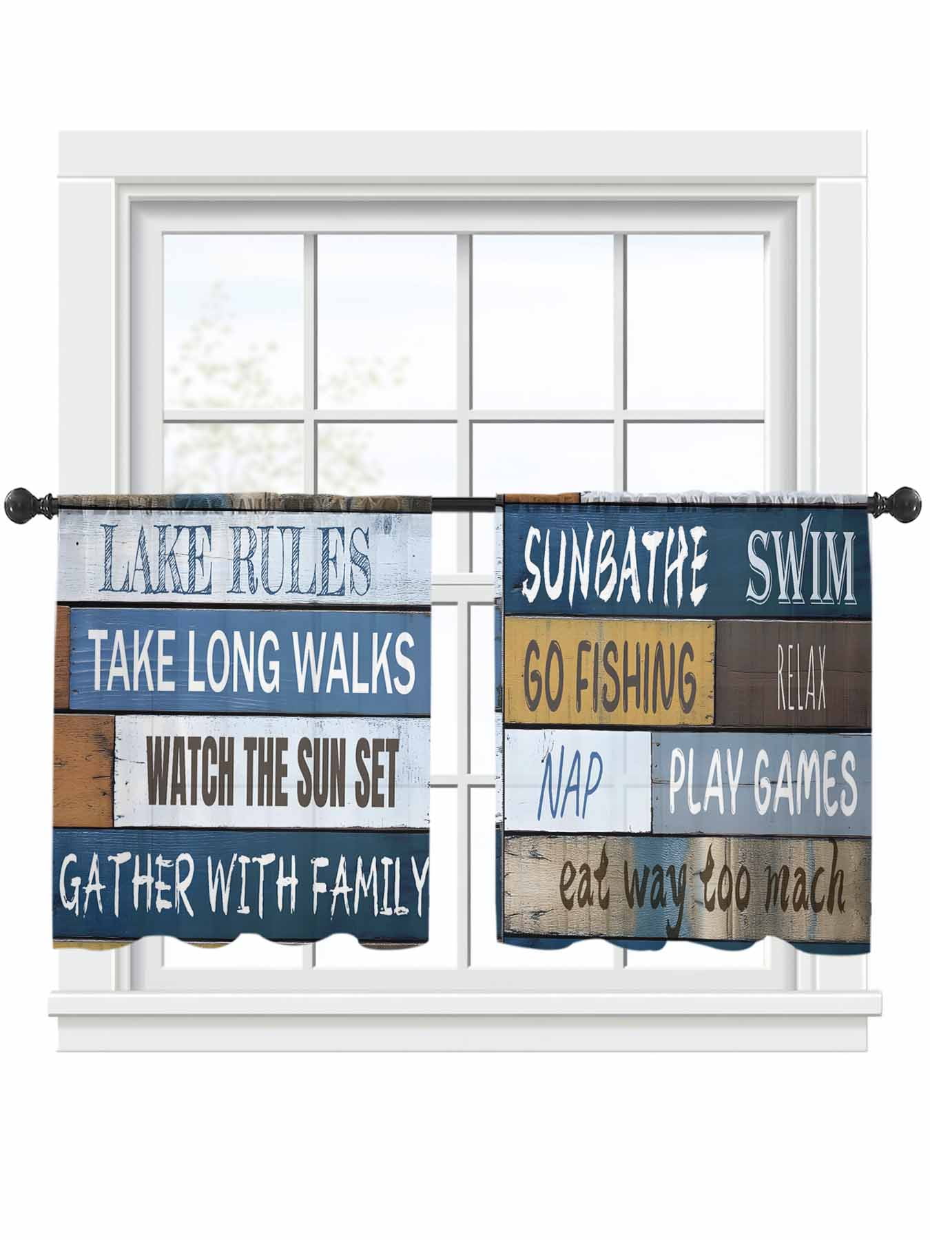 Lake Farmhouse Sheer Curtains 54 Inch Length 2 Panels Set, Semi ...