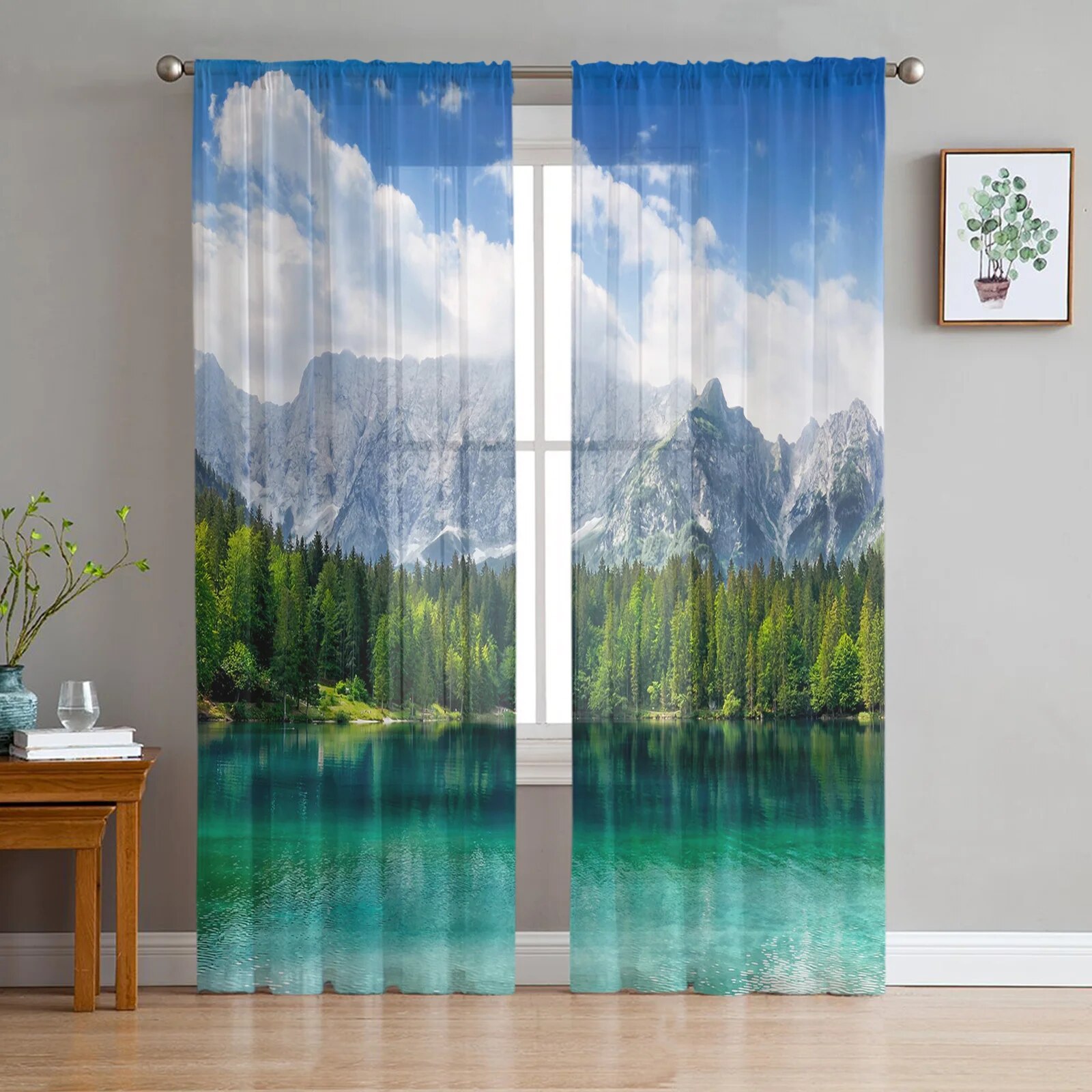 Lake Forest Landscape Mountains Scenery Tulle Curtains for Living Room ...
