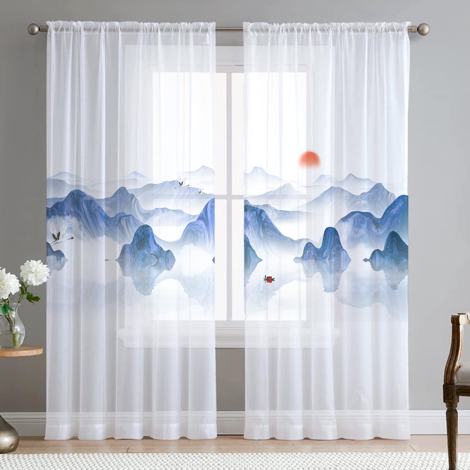 Lake Forest Landscape Mountains Scenery Tulle Curtains for Living Room ...