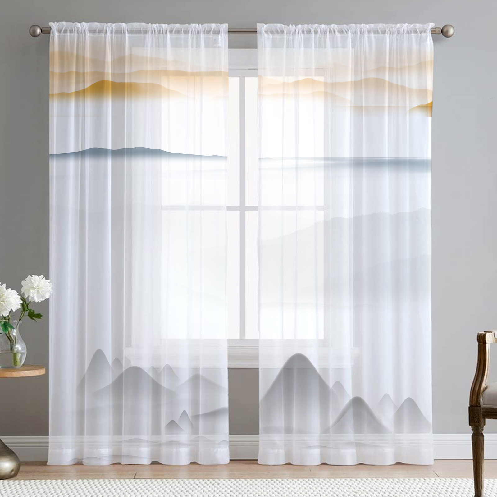 Lake Forest Landscape Mountains Scenery Tulle Curtains for Living Room ...
