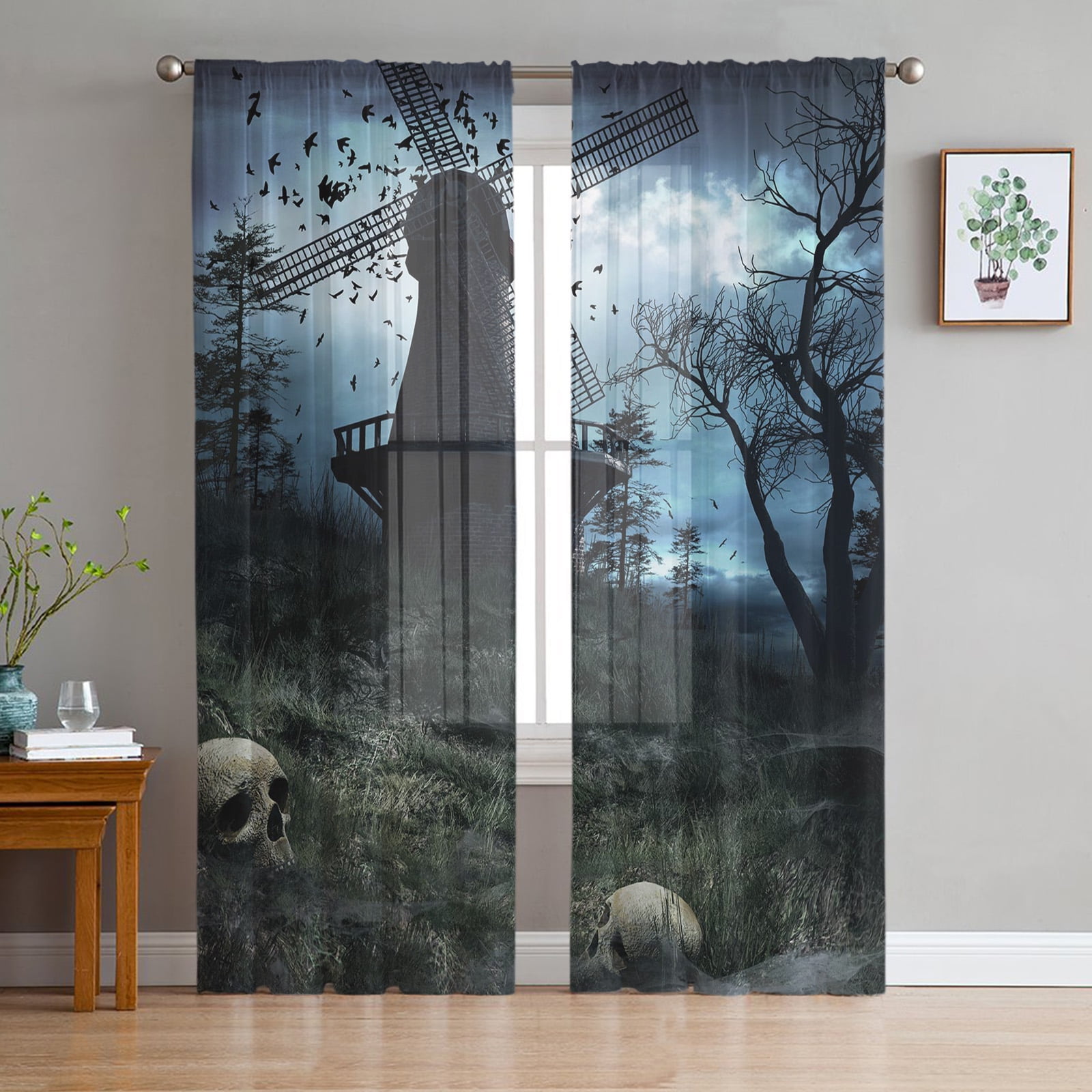 Lake Forest Landscape Mountains Scenery Tulle Curtains for Living Room ...