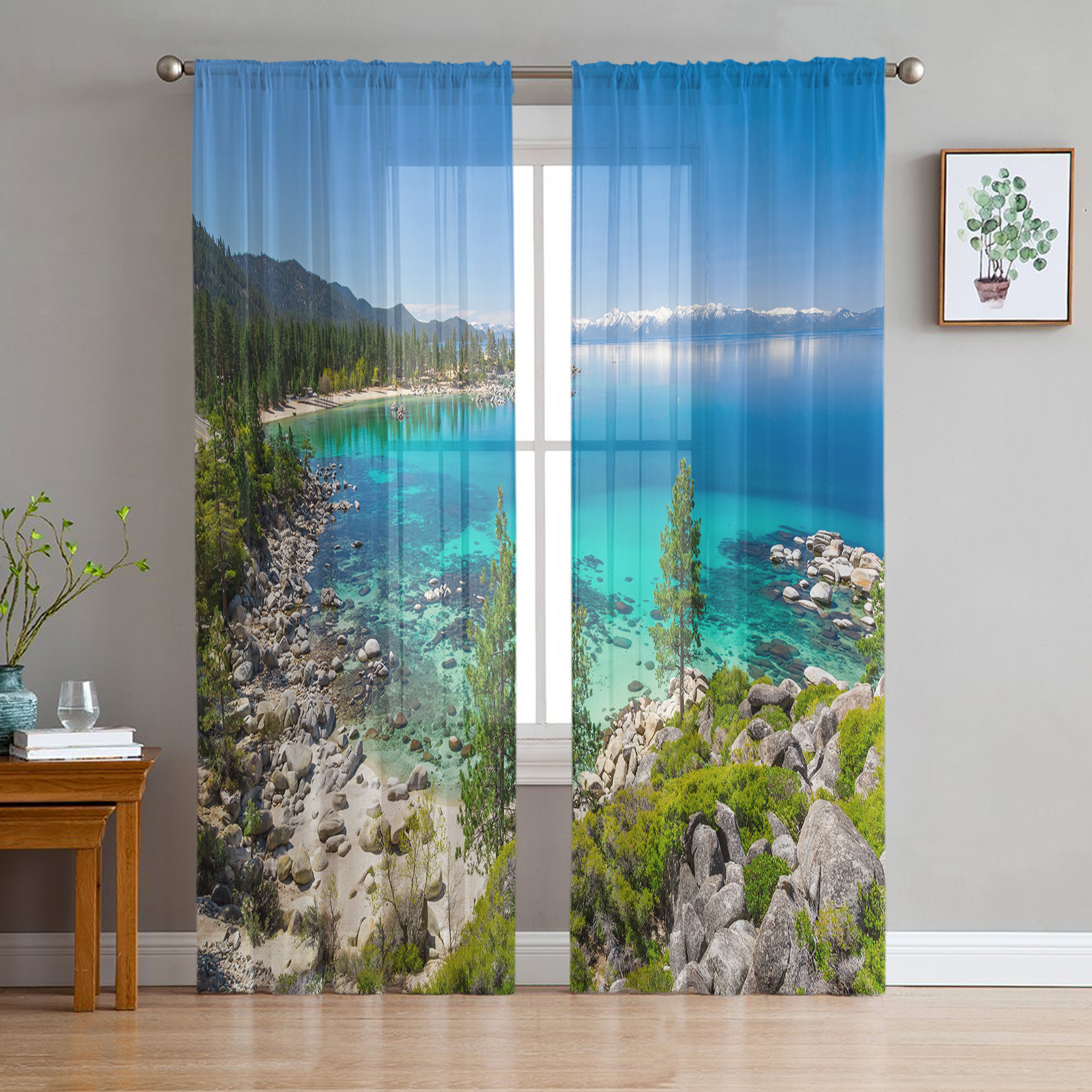 Lake Forest Landscape Mountains Scenery Tulle Sheer Curtains for Living ...