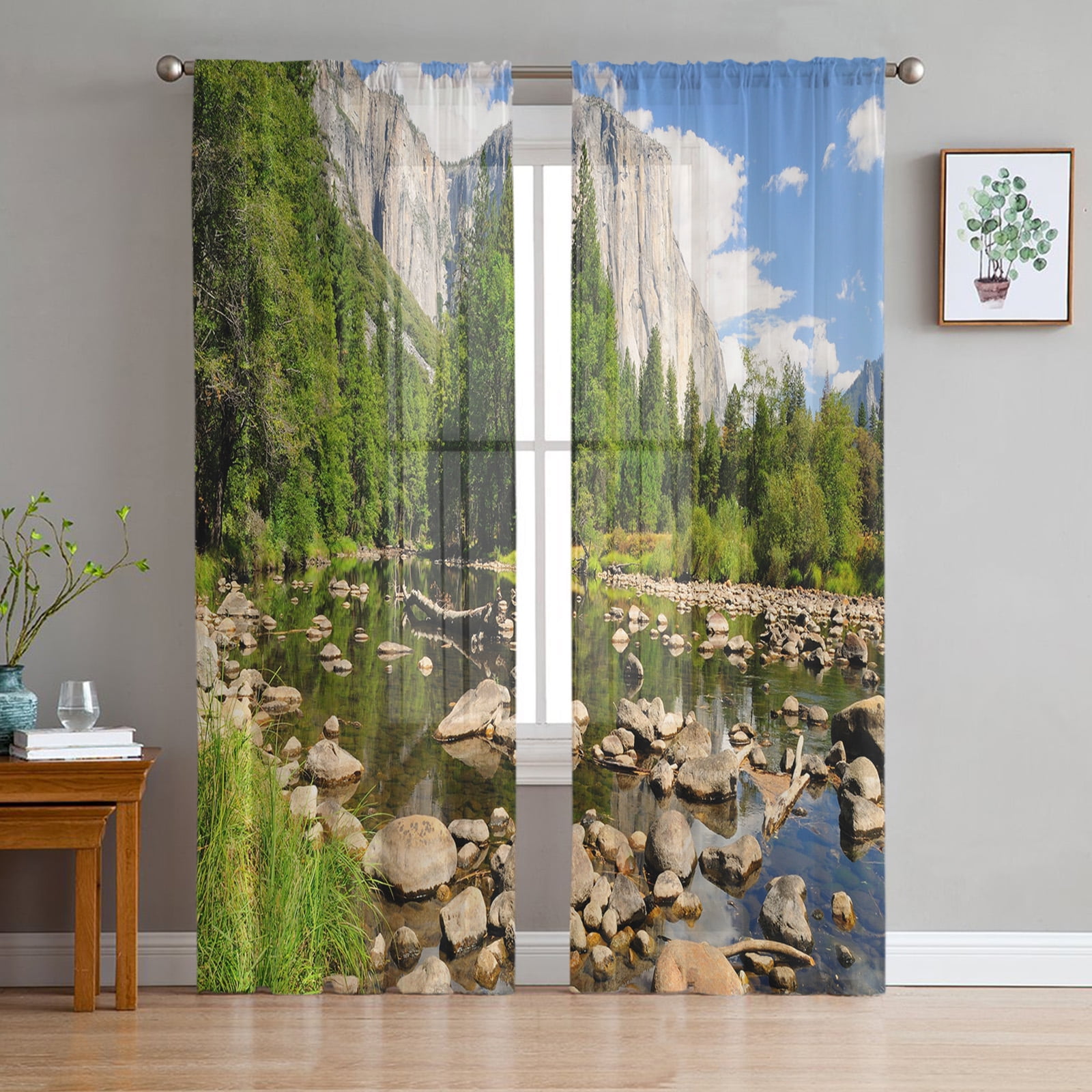 Lake Forest Landscape Mountains Scenery Tulle Sheer Curtains for Living ...