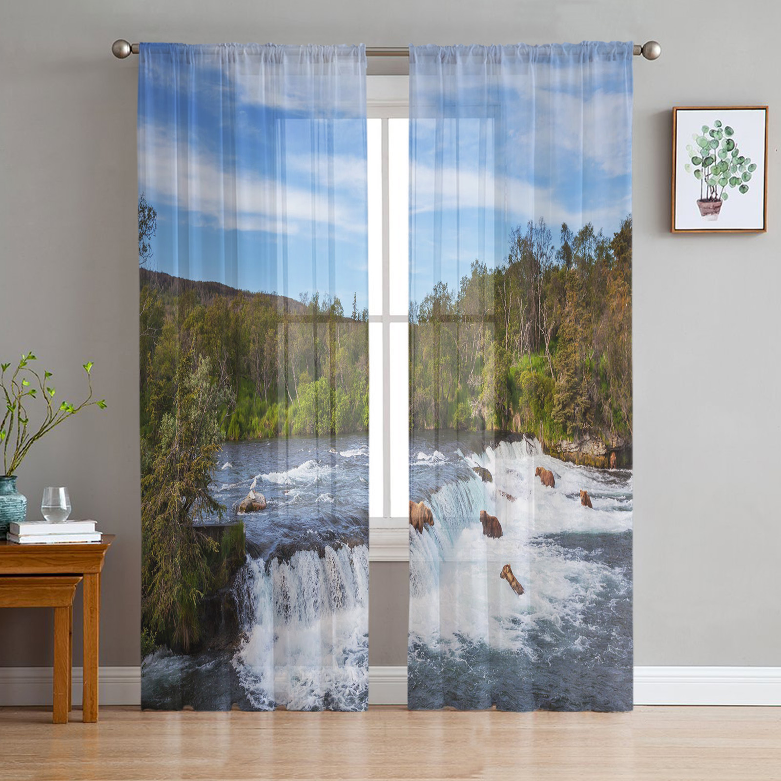 Lake Forest Landscape Mountains Scenery Tulle Sheer Curtains for Living ...
