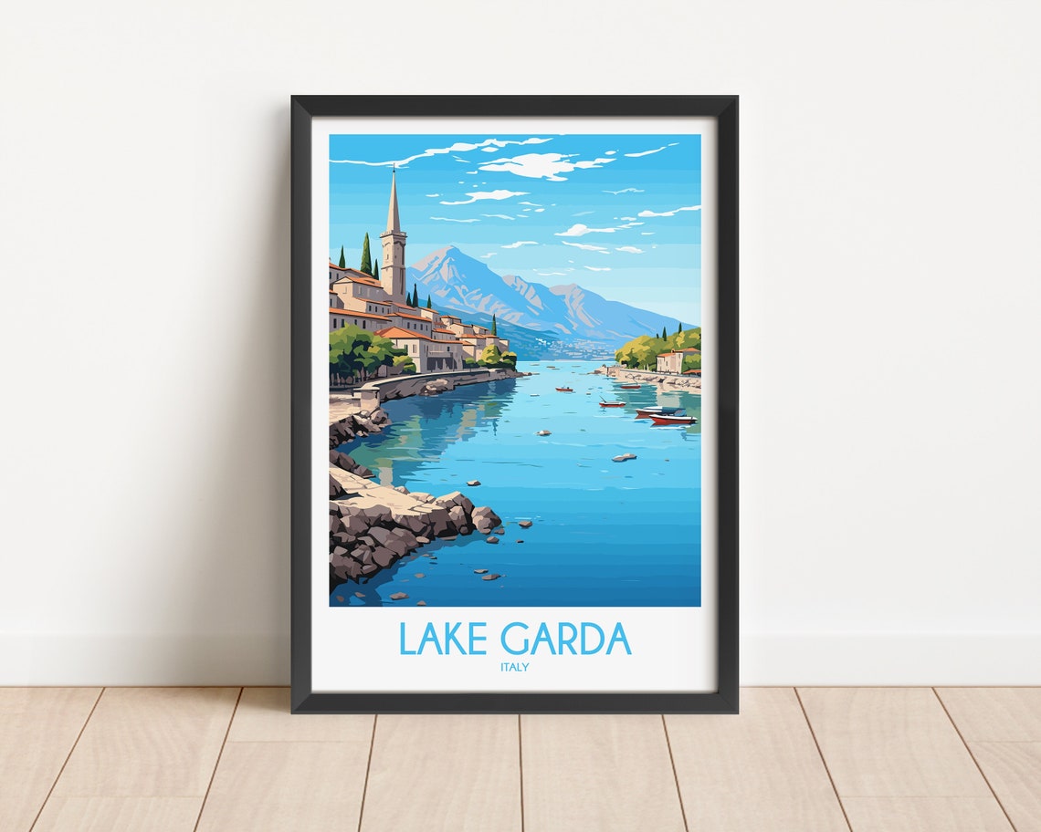 Lake Garda Poster Italy Scenic Lakeside Travel Wall Art Decor, Unframed ...