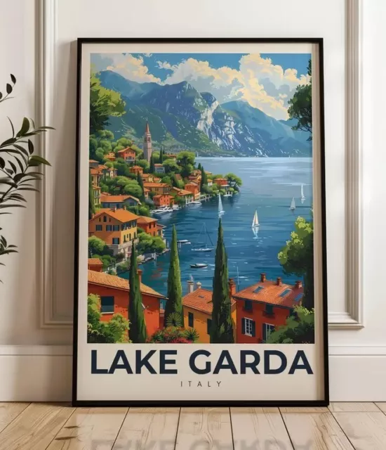 Lake Garda Travel Poster, Italy Wall Art Print, Illustration Poster ...