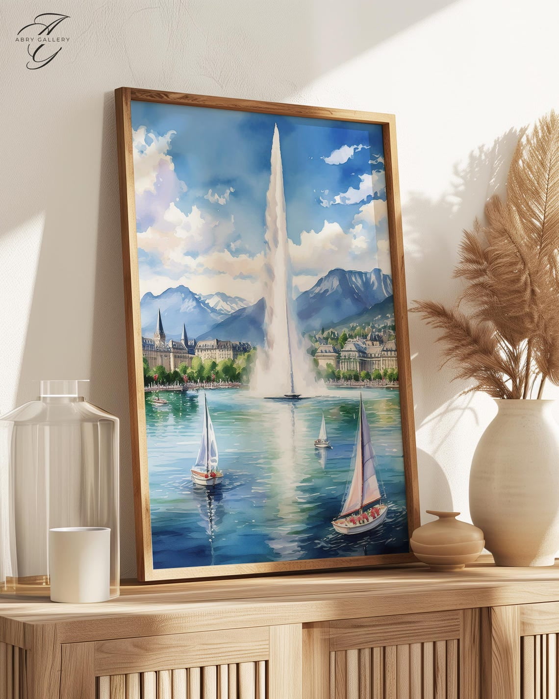 Lake Geneva Poster: Swiss Alps Travel Poster, Jet D’Eau Art, Unframed ...