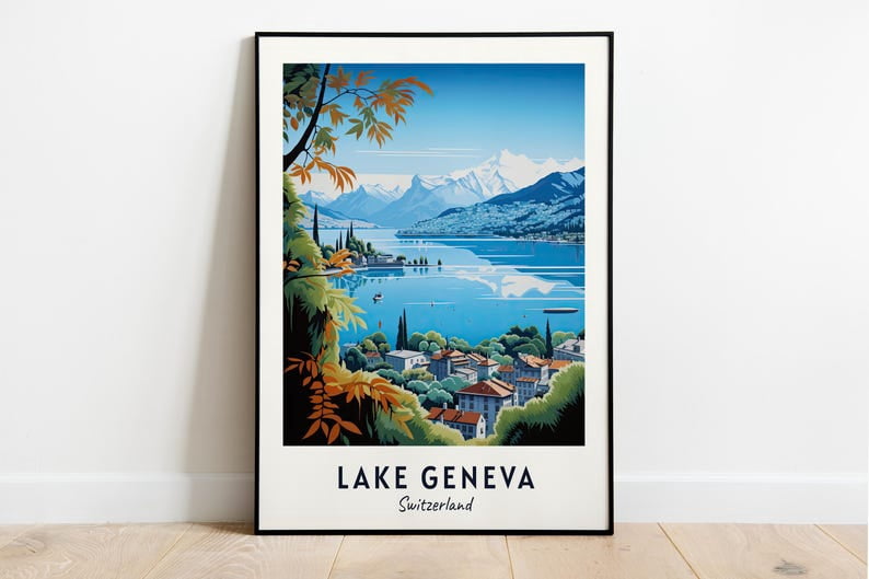 Lake Geneva Travel Print Wall Art, Lake Geneva - Switzerland City Print ...