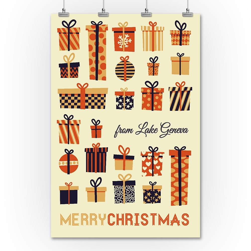 Lake Geneva, Wisconsin - Merry Christmas - Gift Pattern - Retro ...