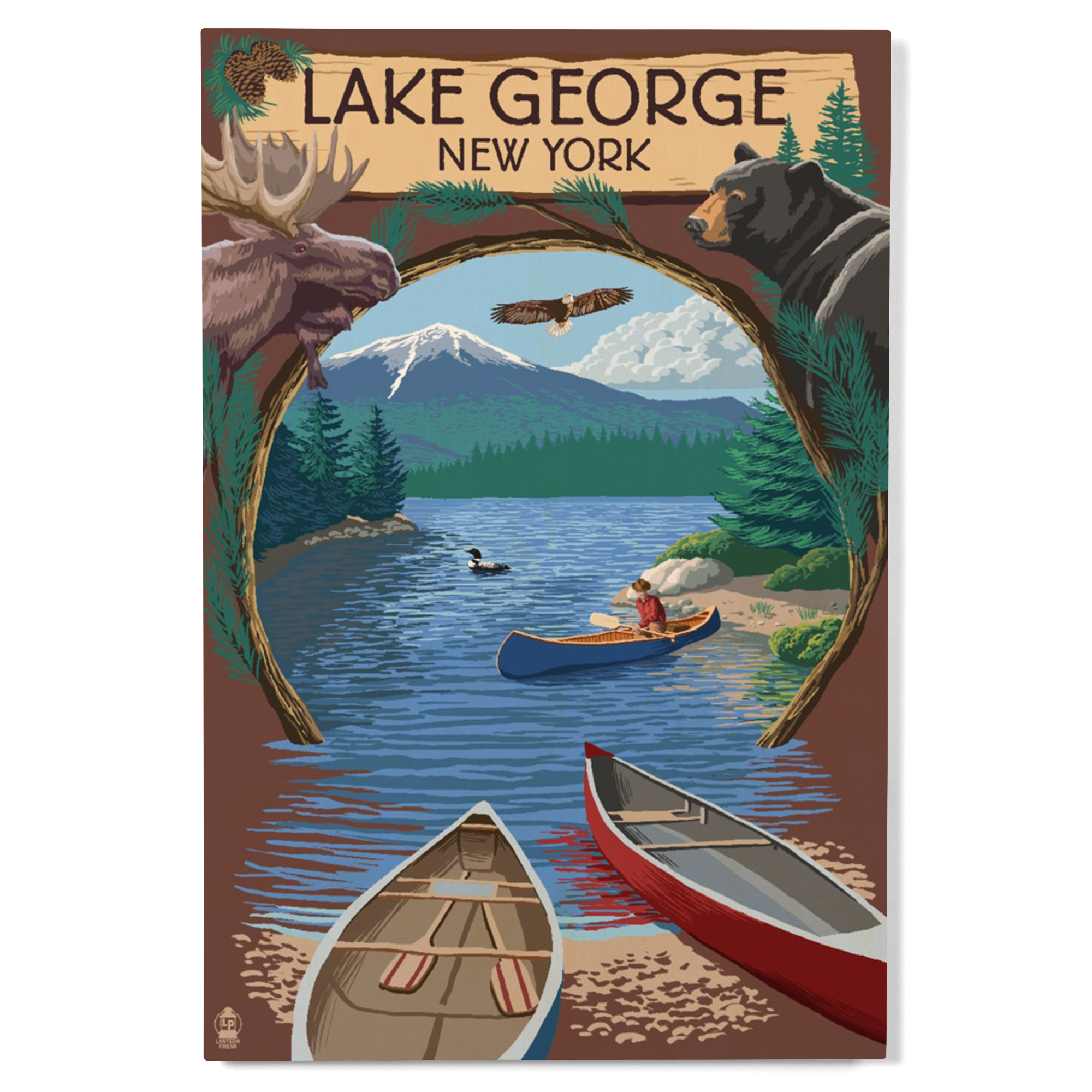 Lake George, New York, Canoe Scene Birch Wood Wall Sign (12x18 Rustic ...