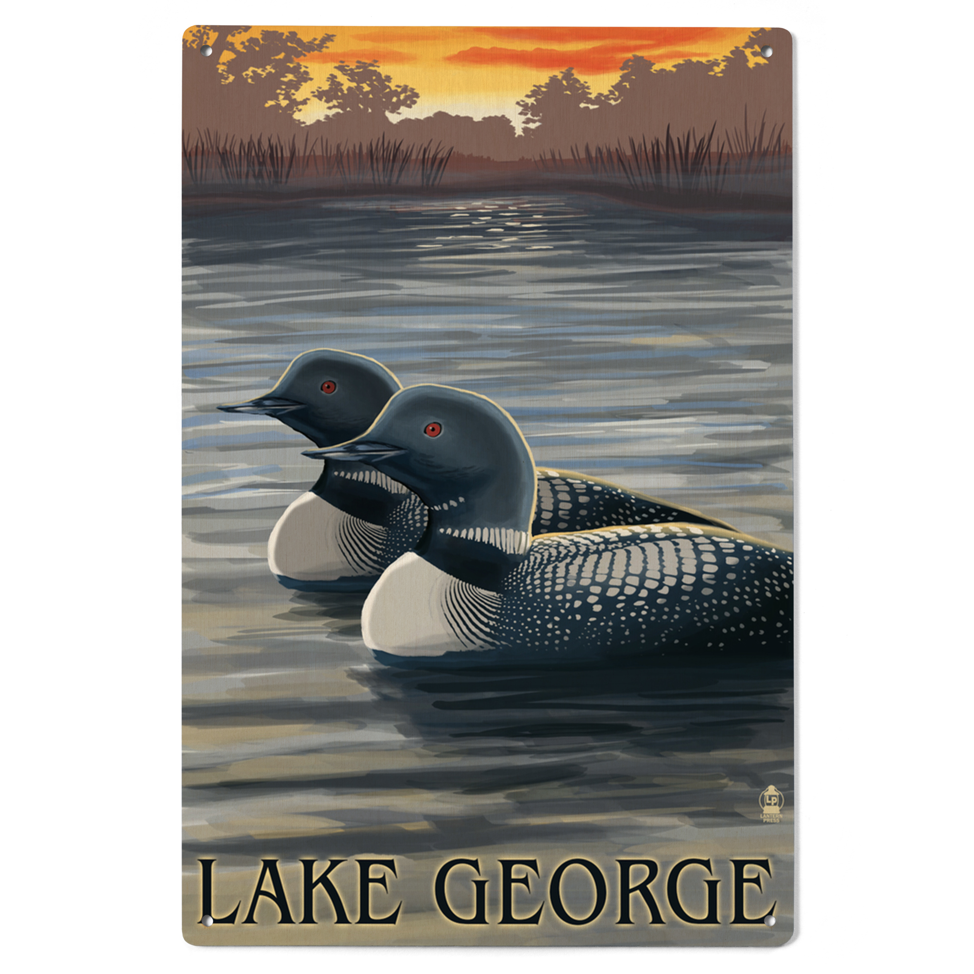 Lake George, New York, Loons at Sunset Birch Wood Wall Sign (6x9 Rustic ...