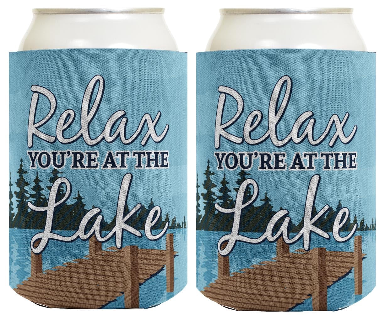 Lake Gifts Relax You're at the Lake Can Coolers Set 2-Pack Can Drink ...