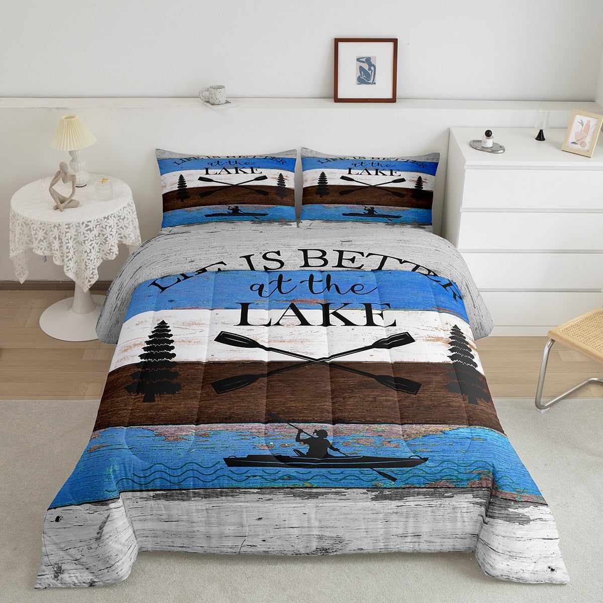 Lake House Bedding Comforter Sets, Lake Cabin Decor Comforter Set Lake ...