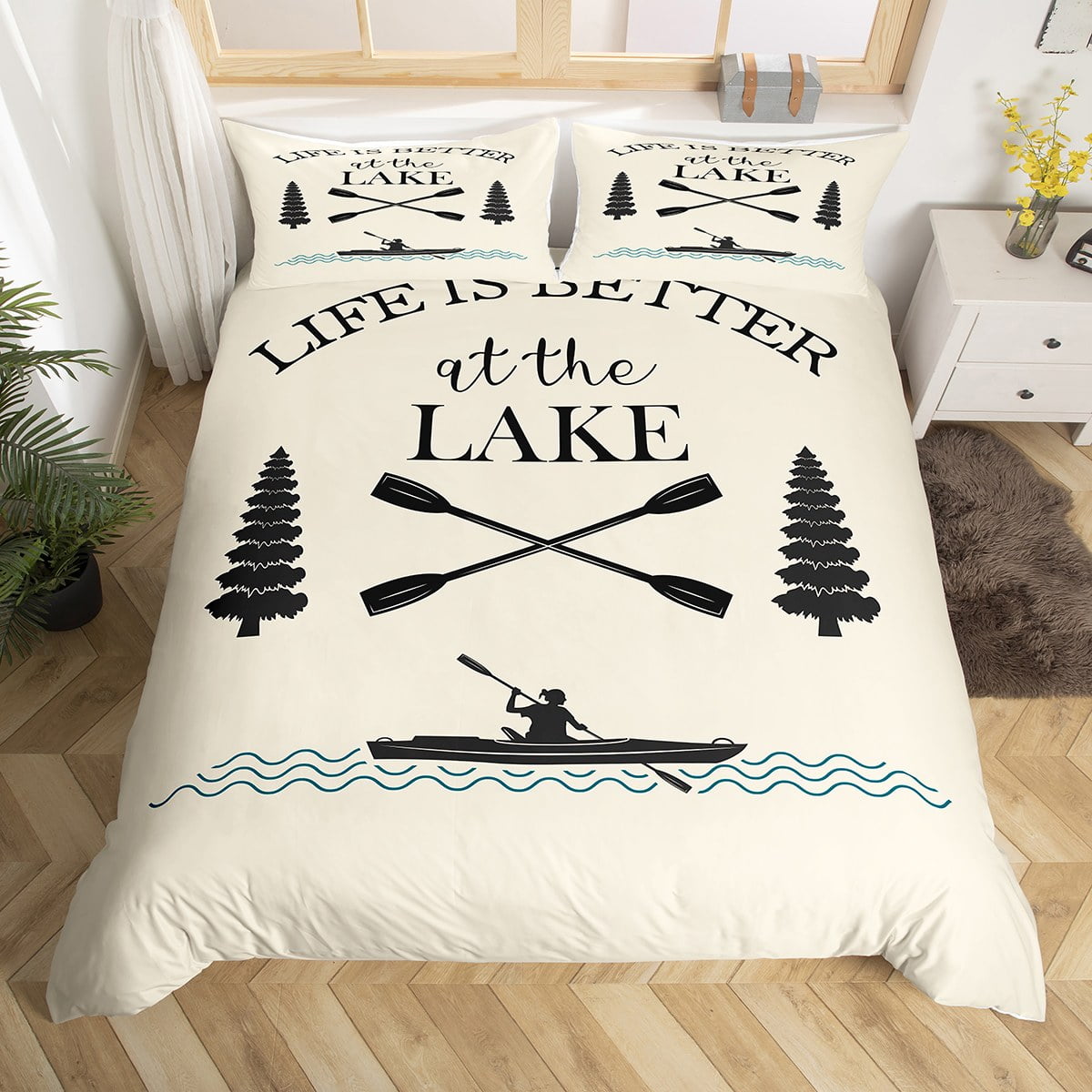 Lake House Bedding Set ,Farmhouse Paddles Boat Duvet Cover Lakehouse ...