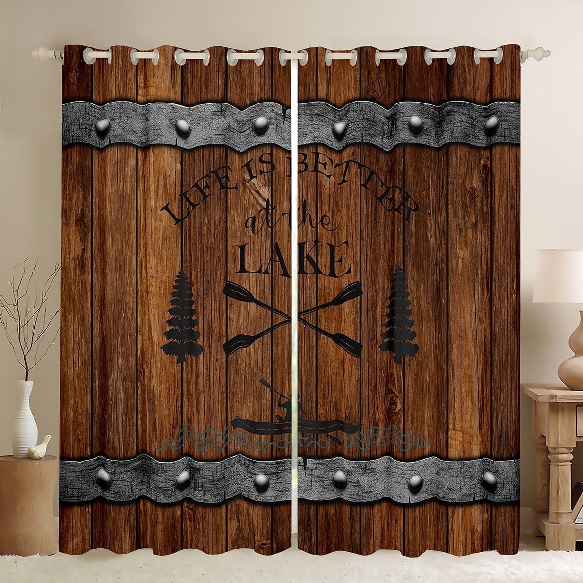 Lake House Blackout Curtains 38"Wx45"L, Lake Paddle Decor Curtains ...