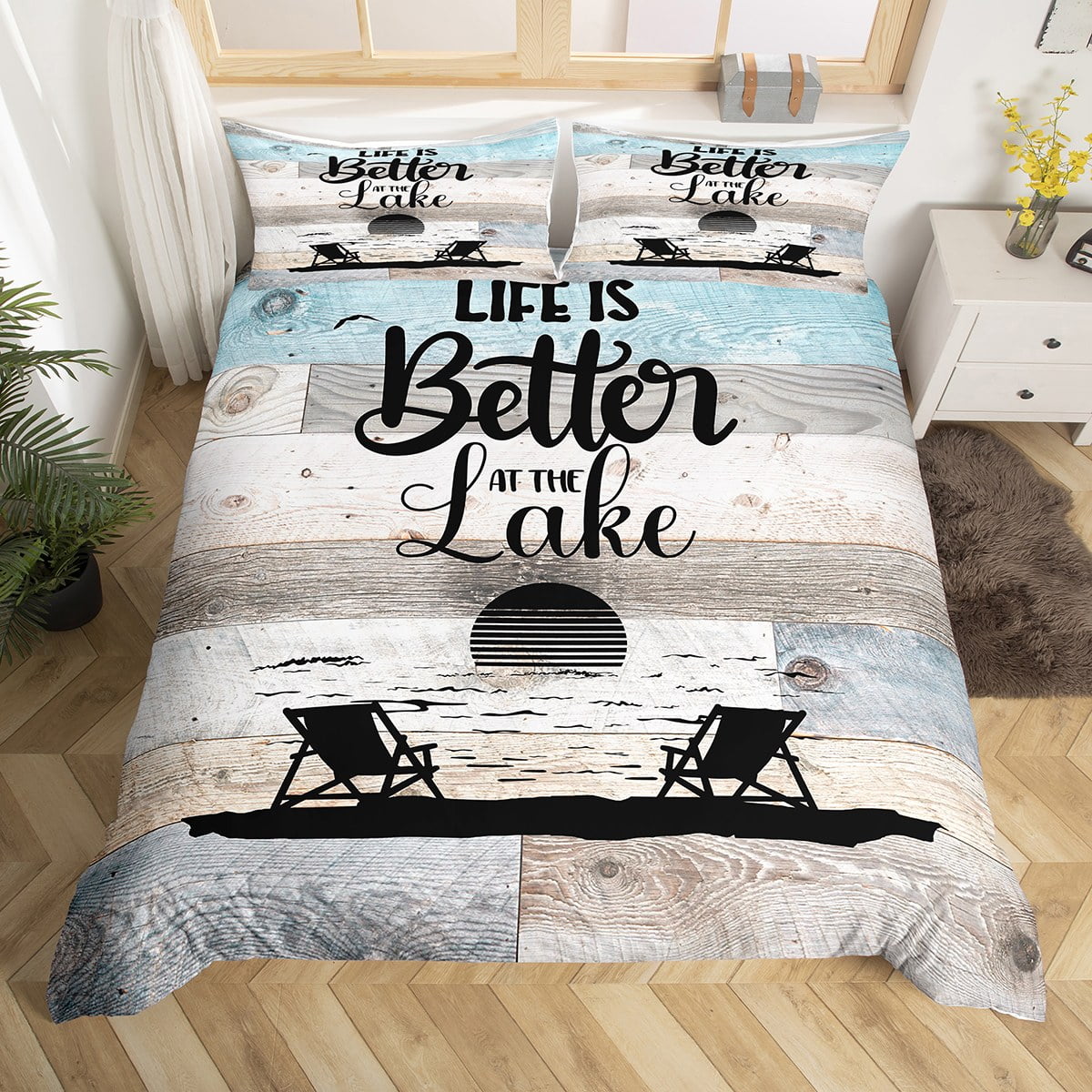 Lake House Comforter Cover Full Size, Rustic Farmhouse Bedding Set ...