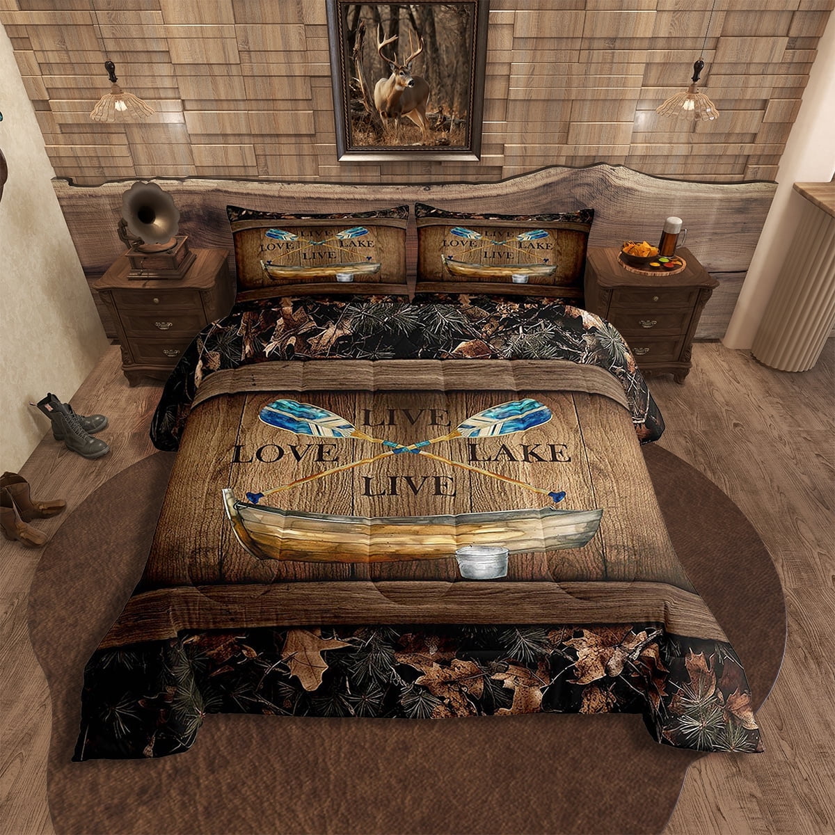 Lake House Comforter Set King Lake Paddle Boat Bedding Set Gifts For ...