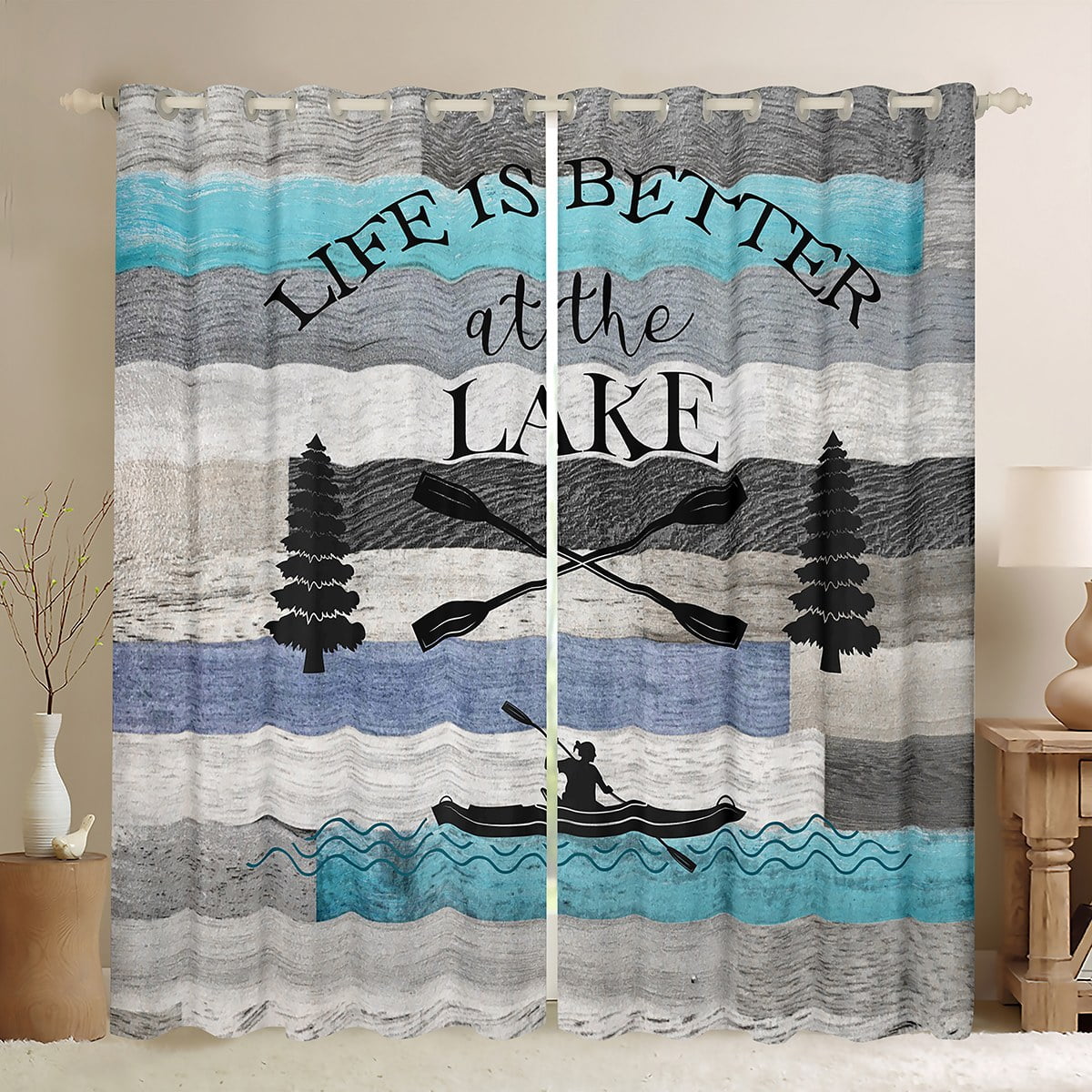Lake House Curtains & Drapes, Farmhouse Paddles Boat Blackout Curtains ...