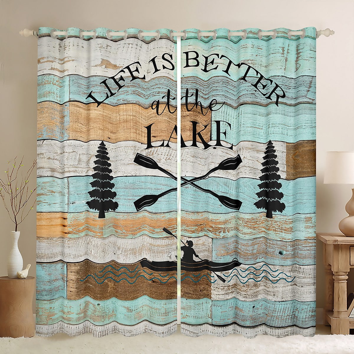 Lake House Curtains & Drapes, Rustic Farmhouse Curtains Retro Country ...