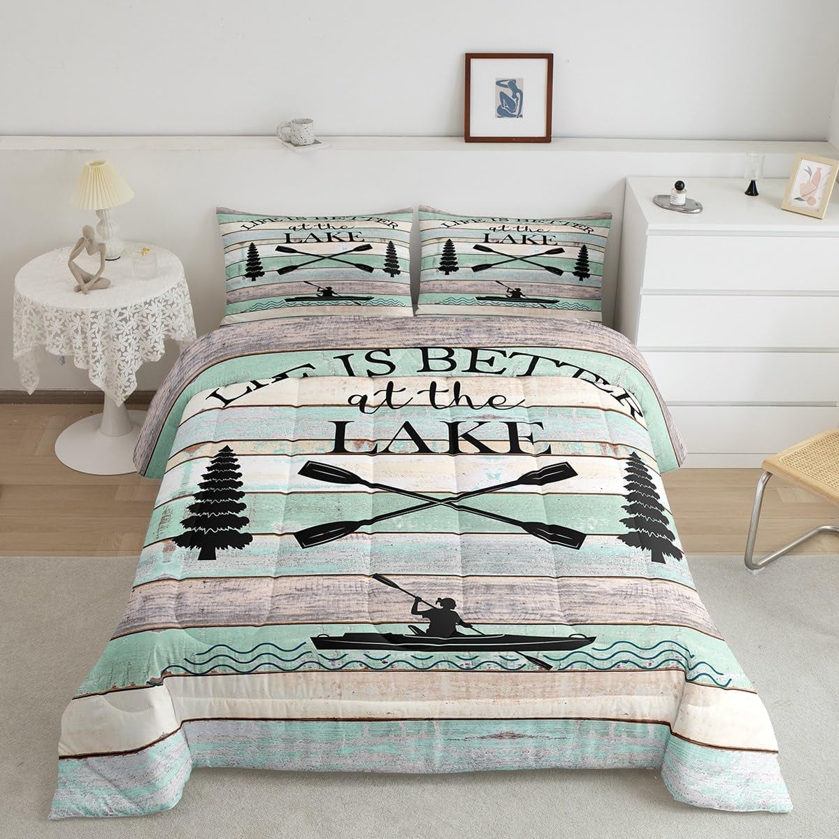 Lake House Decor Bedding Set King Size Rustic Farmhouse Comforter Set ...