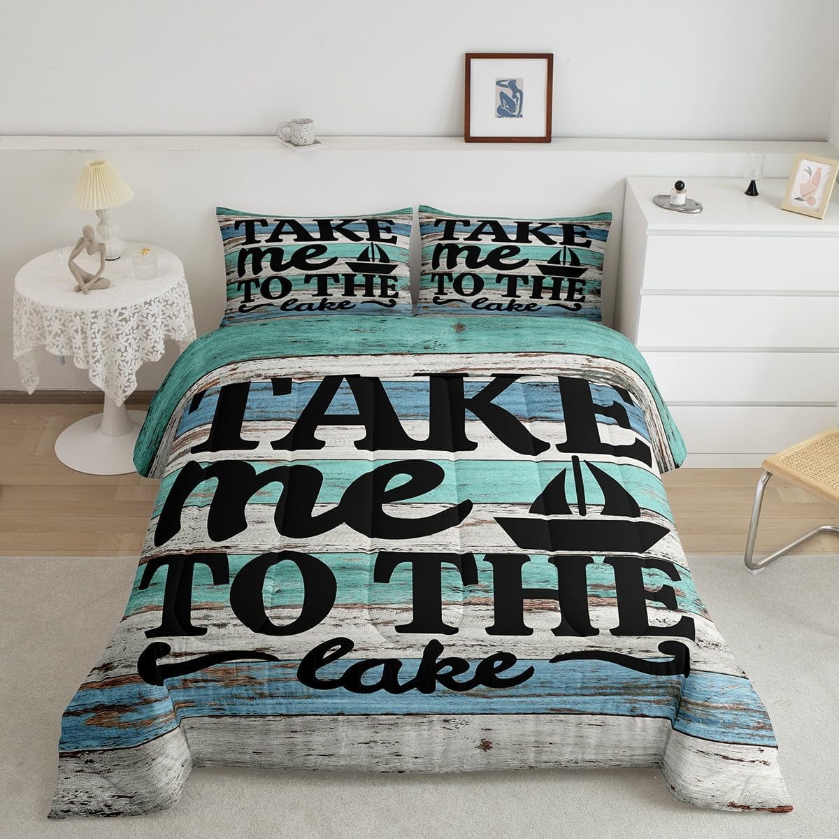 Lake House Decor Bedding Set King Size Rustic Farmhouse Comforter Set ...