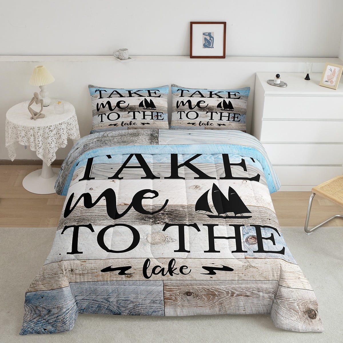 Lake House Decor Bedding Set Twin Size, Rustic Farmhouse Comforter Set ...