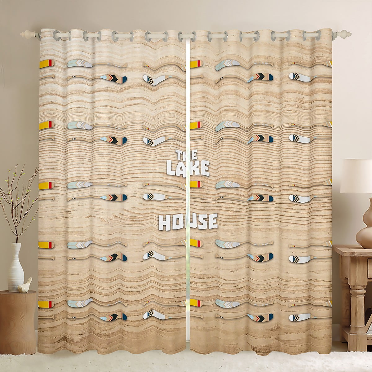 Lake House Decor Blackout Curtains,Go Boating Paddle Curtains Lake ...