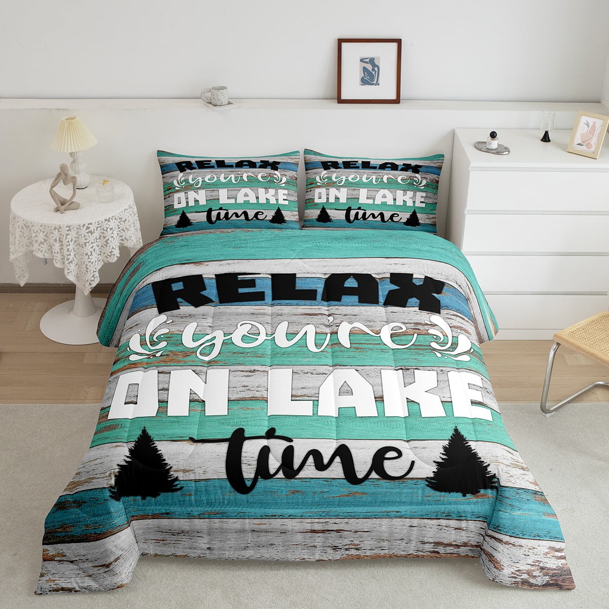Lake House Decor Comforter Set , Lake Lovers Gifts Bedding Set, Rustic ...