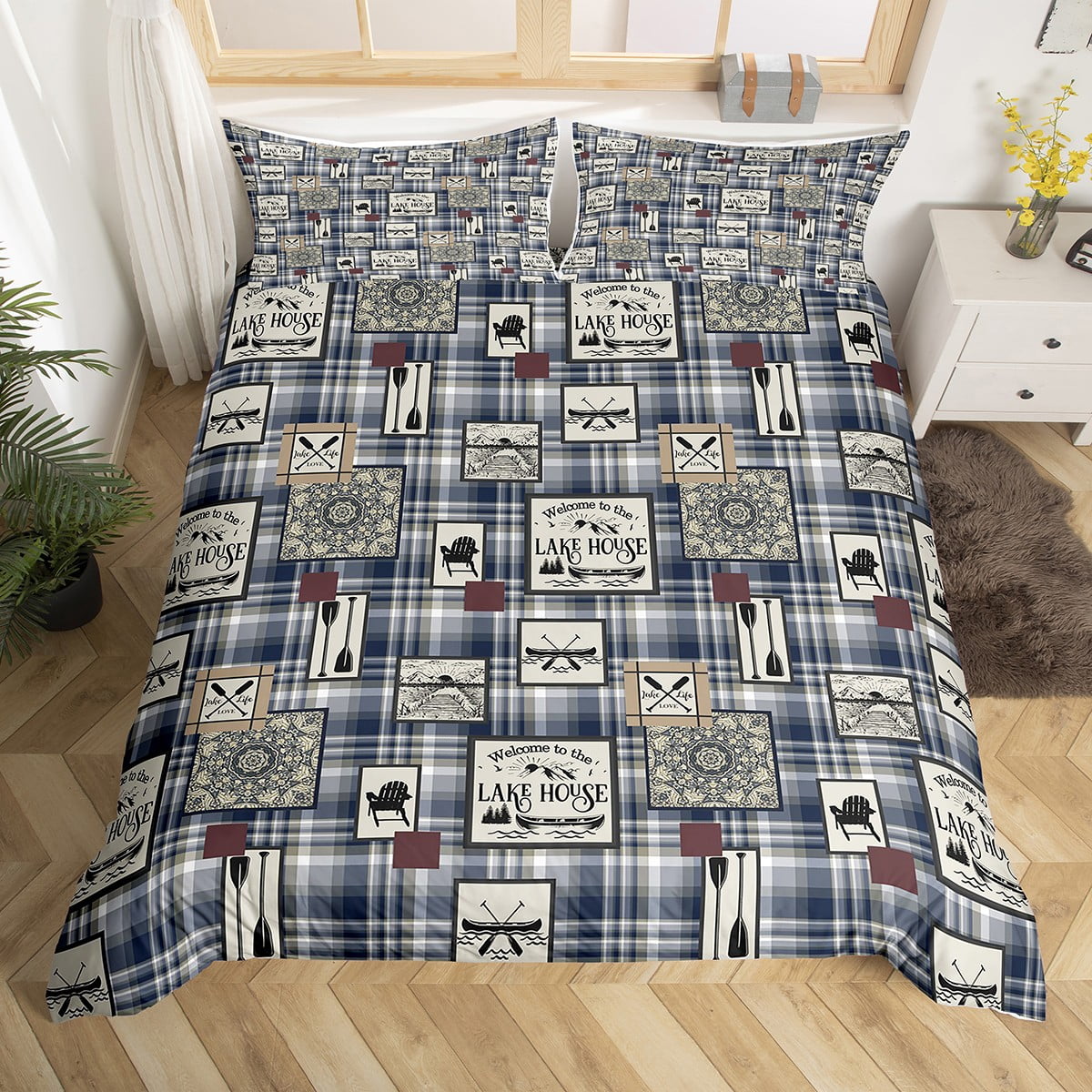 Lake House Decor Duvet Cover Queen Buffalo Checkered Comforter Cover ...