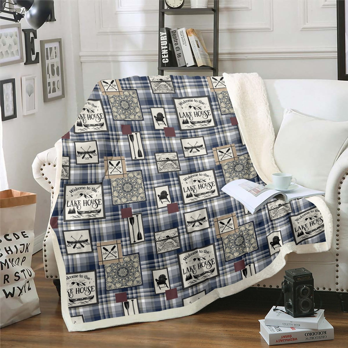 Lake House Decor Fleece Blanket 40"X50" Buffalo Checkered Throw Blanket ...