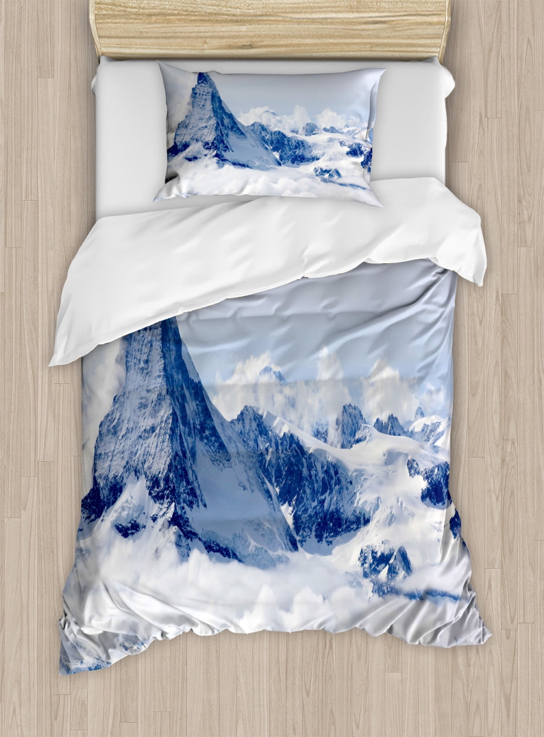 Lake House Decor Twin Size Duvet Cover Set, Scenery of Mountain Summit ...