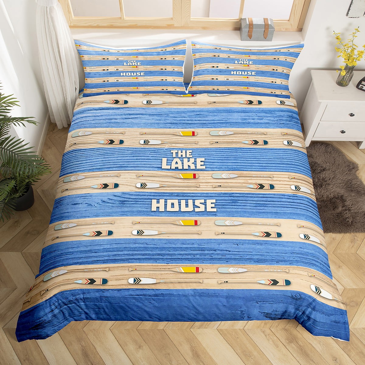 Lake House Duvet Cover, Lake Paddle Decor Bedding Set King Size For ...