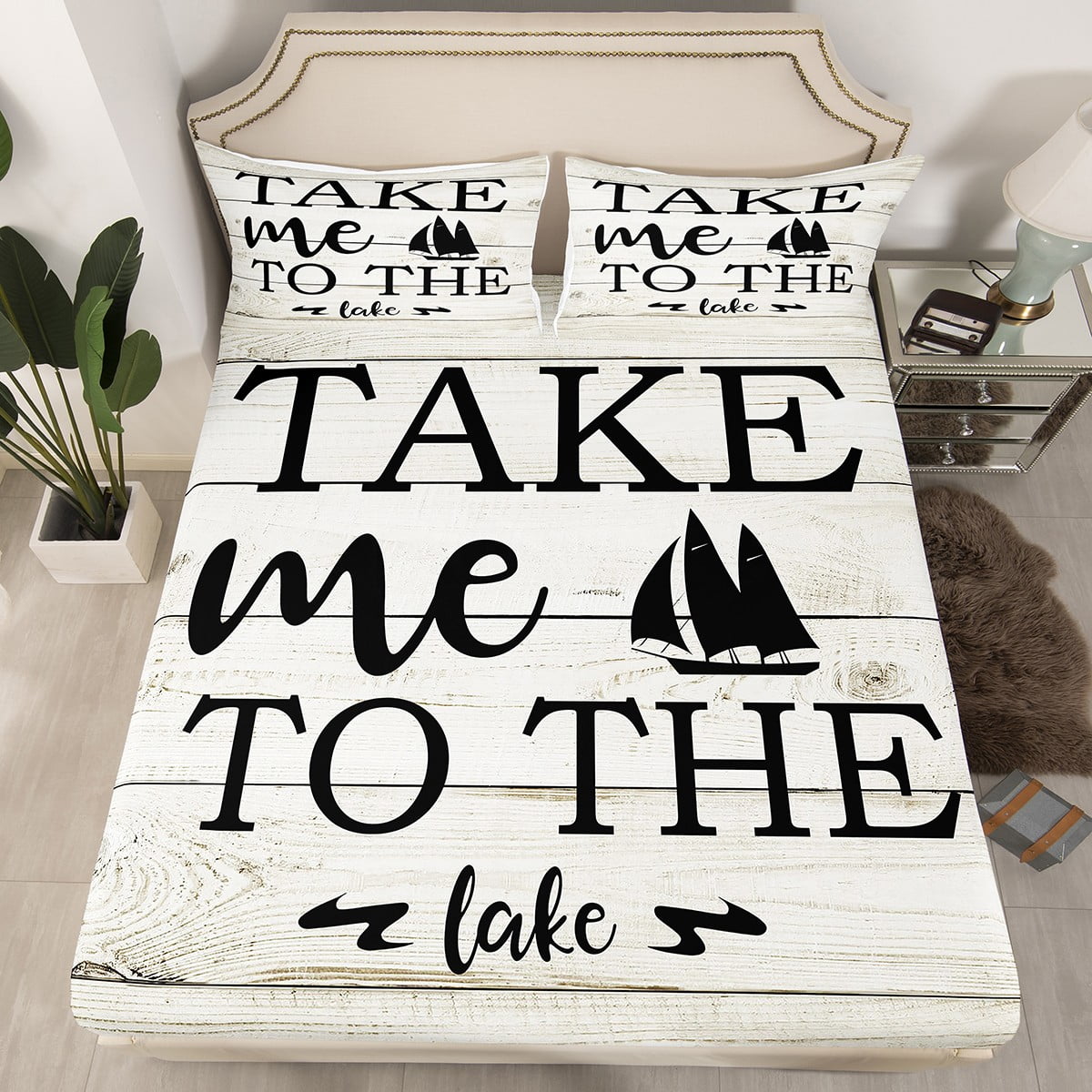 Lake House Fitted Sheet For Boys,Farmhouse Sailboat Bedding Set ...