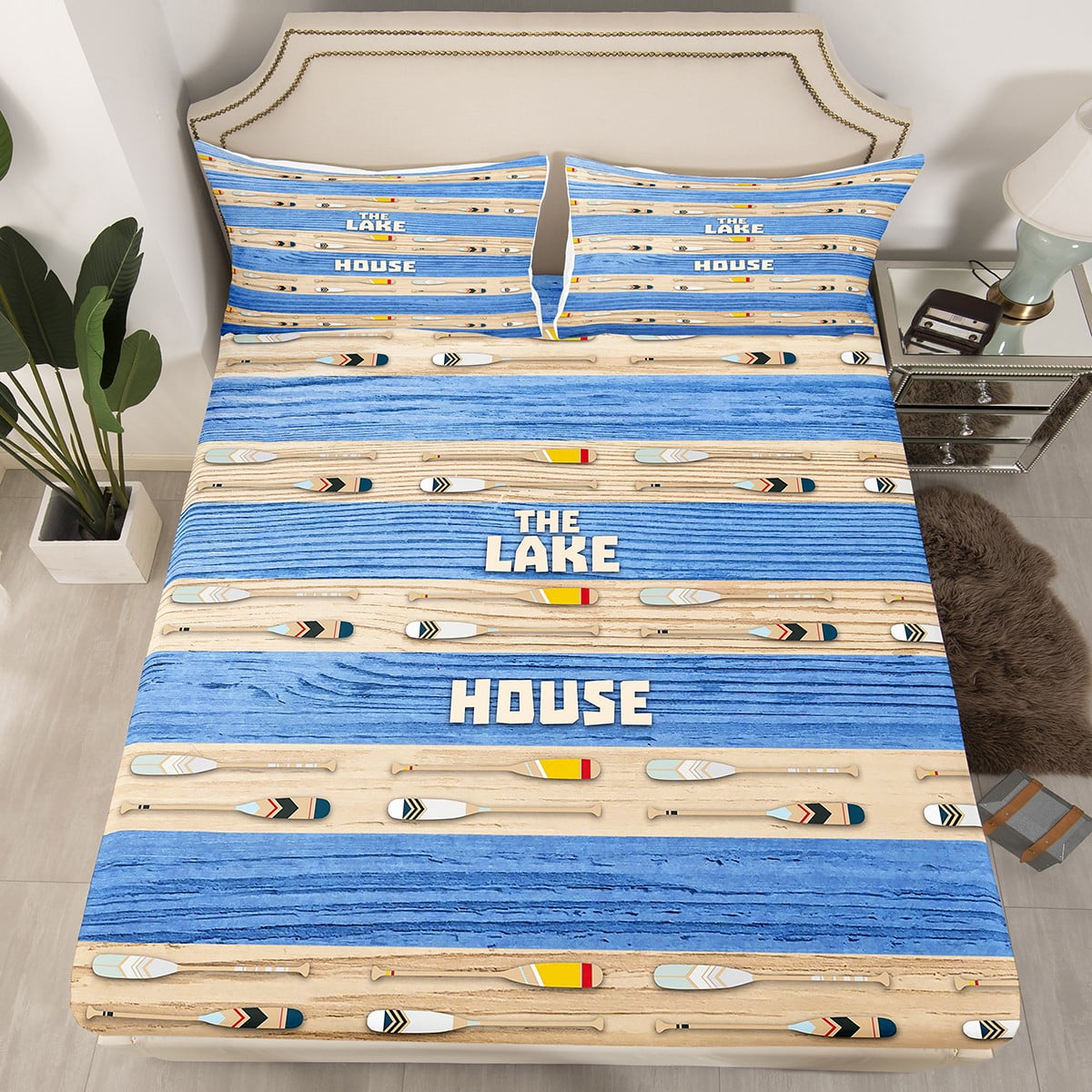 Lake House Fitted Sheet, Lake Paddle Decor Bedding Set Queen Size Teens ...