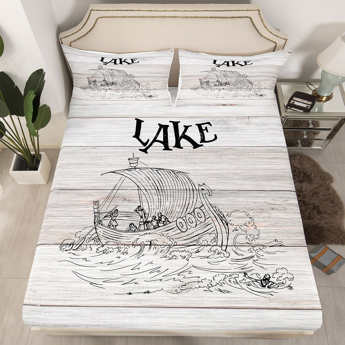 The Lake House Fitted Sheet Boating Nautical Bed Sheets, Adventure Lake ...