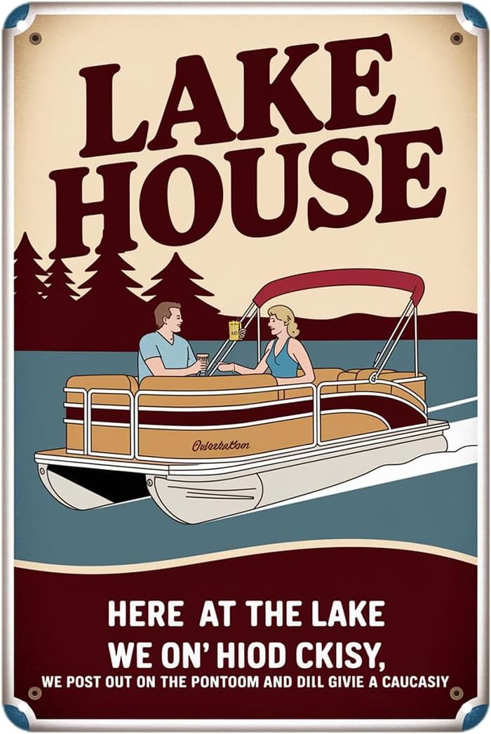 Lake House Pontoon Boat Tin Sign, Vintage Lake House Pontoon Boat Metal ...