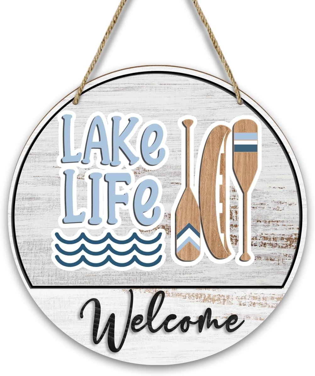Lake House Wall Decor Summer Door Hanger Decor Sign, Lake Life Welcome ...