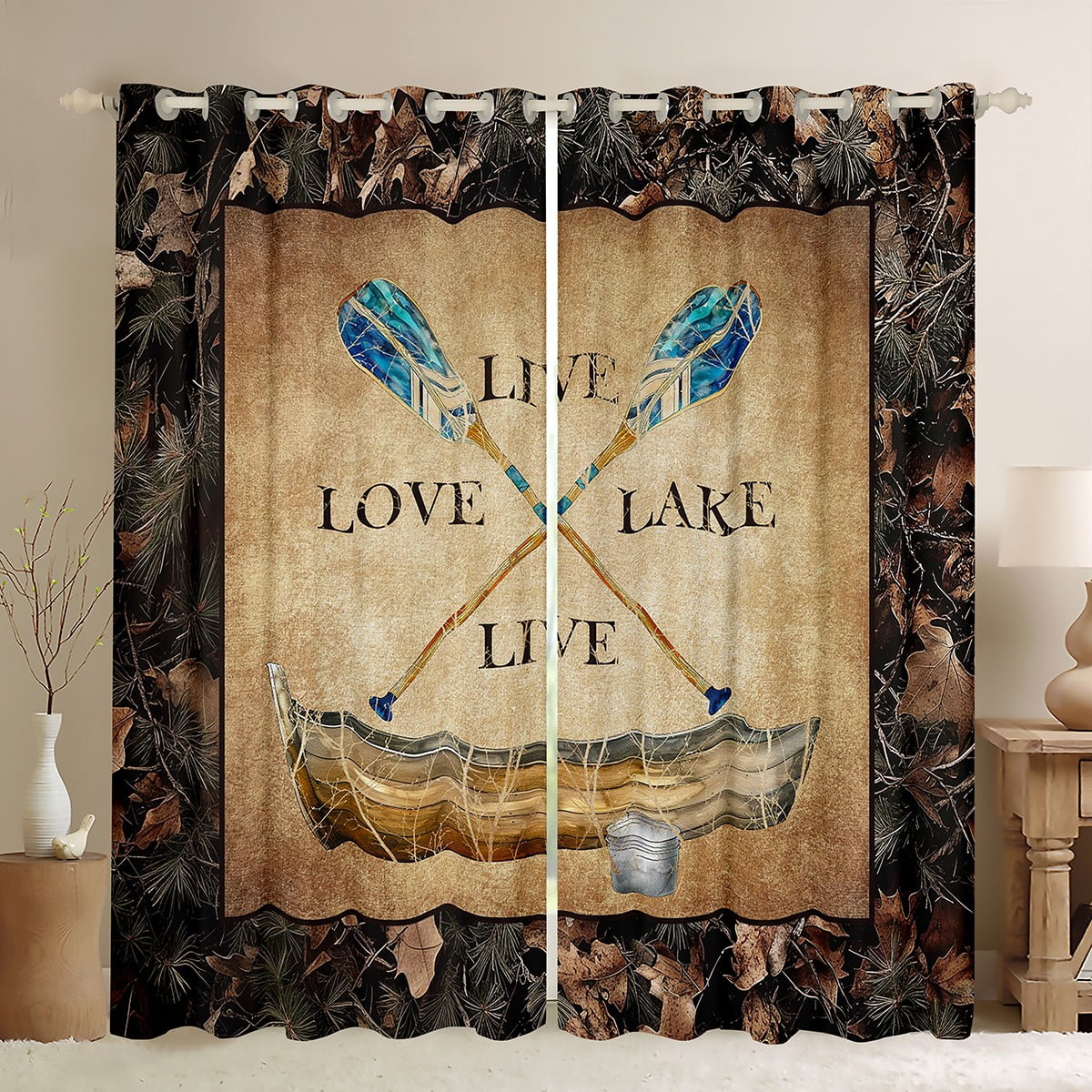 Lake House Window Curtains Rustic Farmhouse 42"Wx84"L Curtains Camo ...