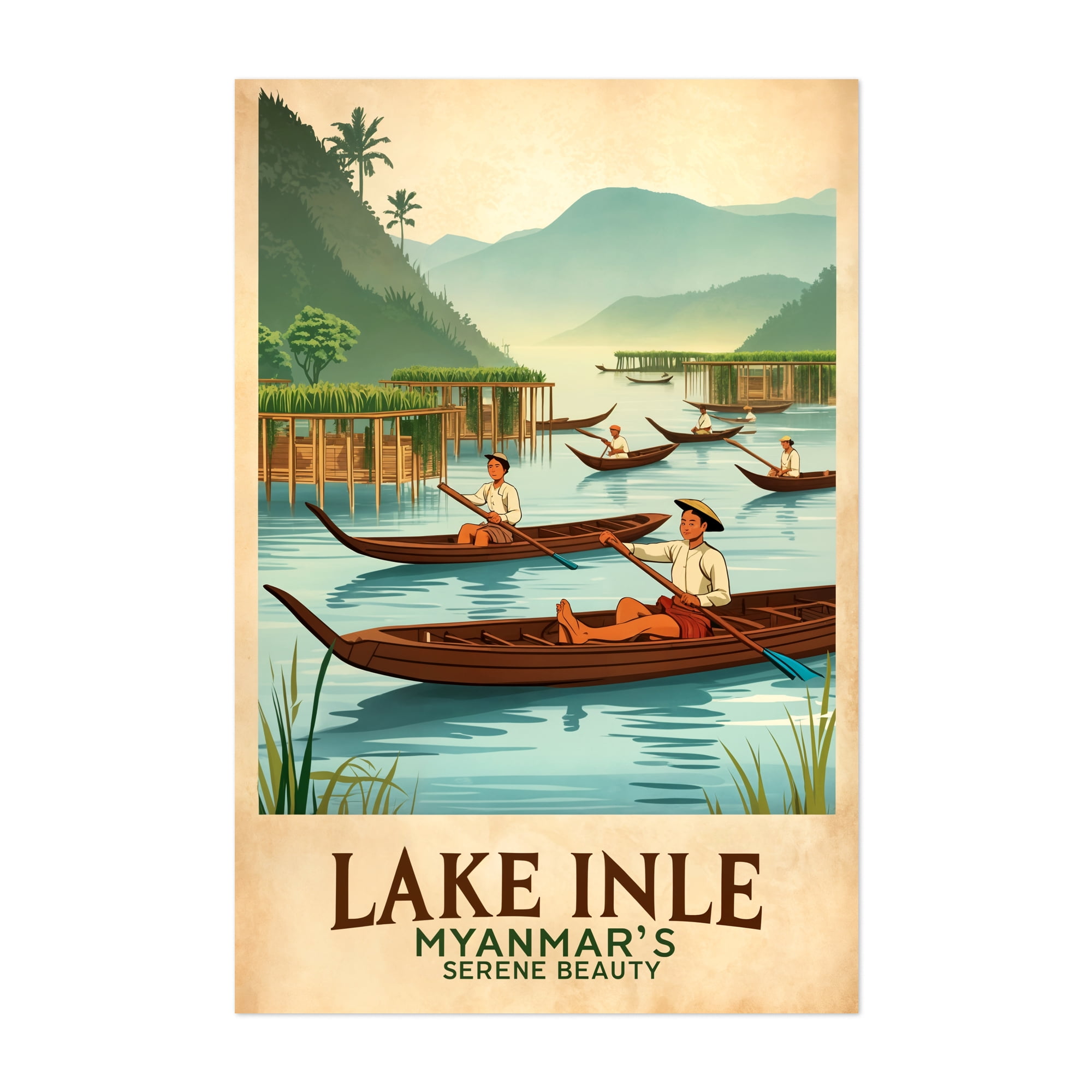 Lake Inle Vintage Travel Poster – Serene Beauty of Myanmar - Shan ...