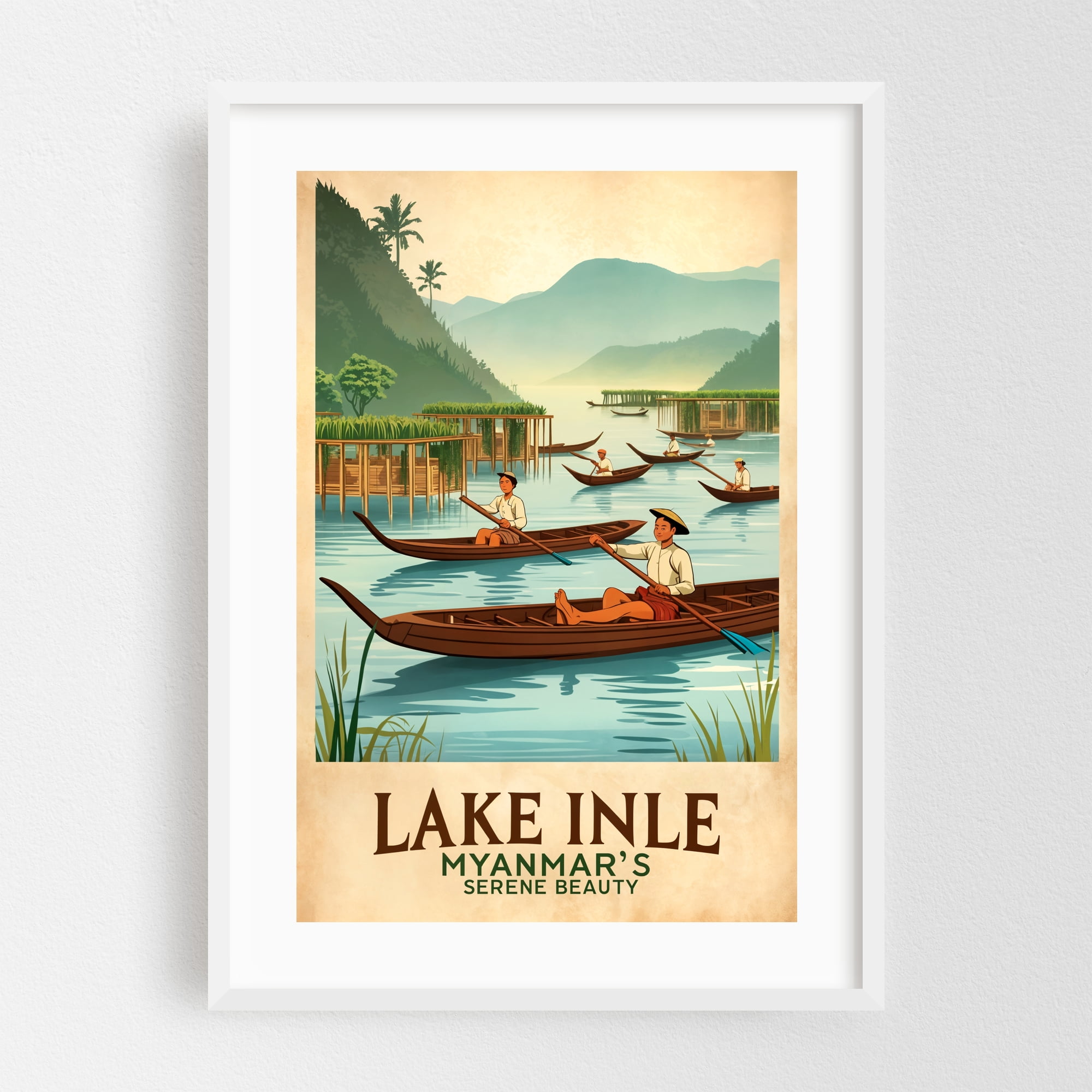 Lake Inle Vintage Travel Poster – Serene Beauty of Myanmar - Shan ...