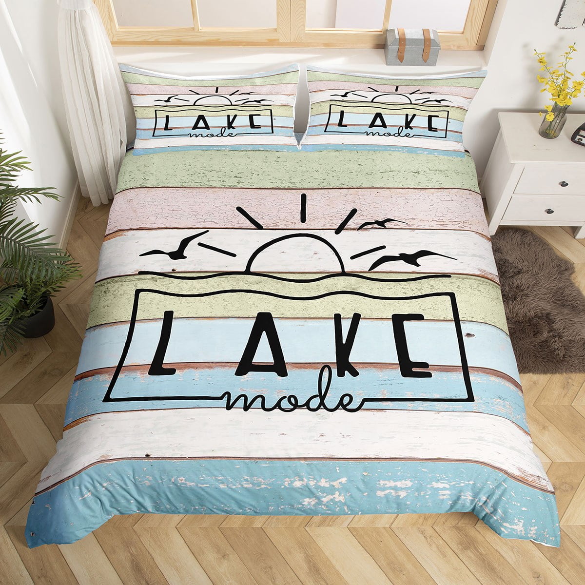 Lake Life Decor Bedding Set Cute Sun Sketch Sunset Comforter Cover ...