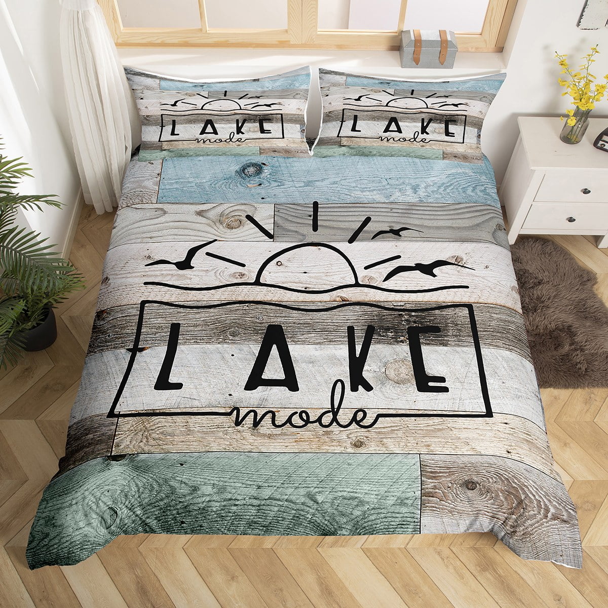 Lake Life Decor Bedding Set Cute Sun Sketch Sunset Comforter Cover ...