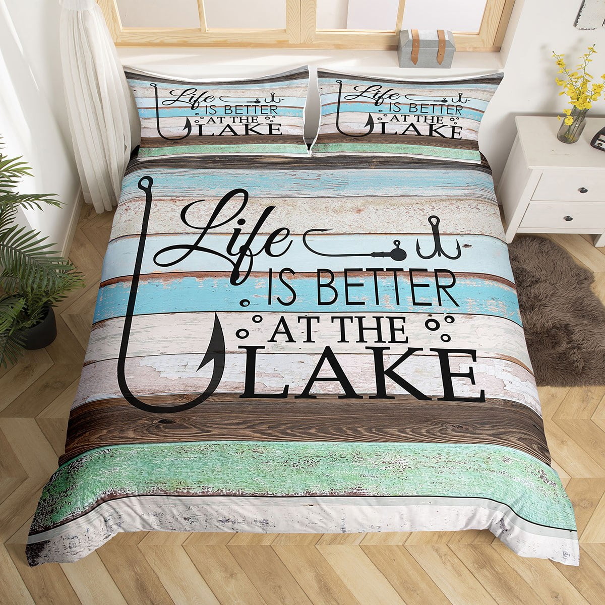Lake Life Decor Bedding Set Fish Fishhook Comforter Cover for Adults ...