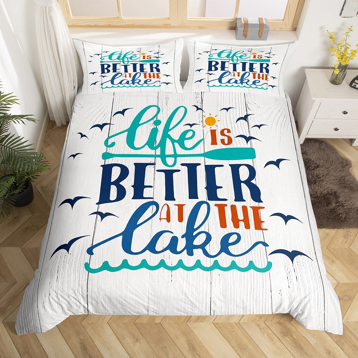 Lake Life Decor Bedding Set Ocean Seagull Comforter Cover for Adults ...